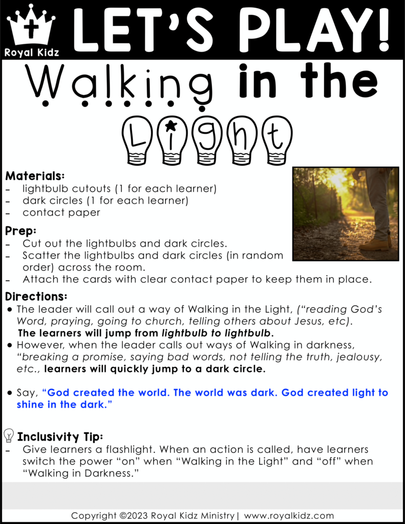 Walking in the Light Bible Game – Free Movement-Based Activity - Free ...